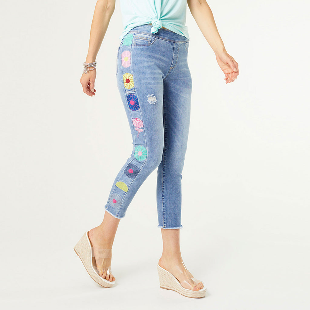 OMG Skinny Capri Jeans with Floral Side Embroidery - Final Sale – tgbBRANDS
