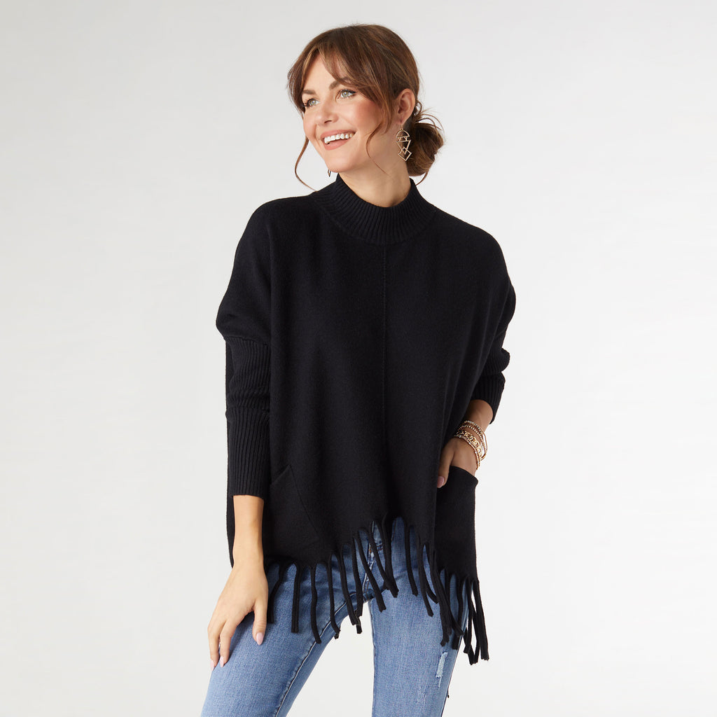 Heavenly-Luxe Flowy Mock Neck Fringe Sweater – tgbBRANDS