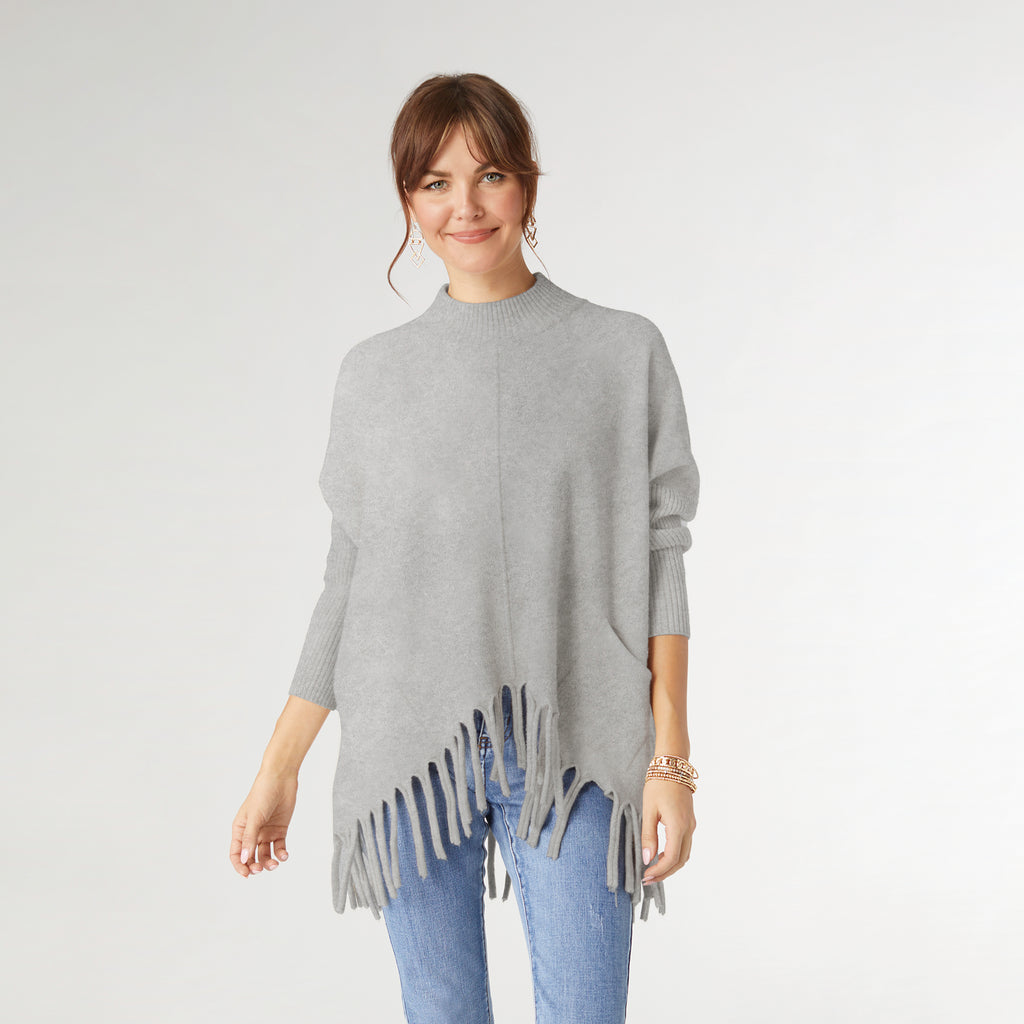Heavenly-Luxe Flowy Mock Neck Fringe Sweater – tgbBRANDS