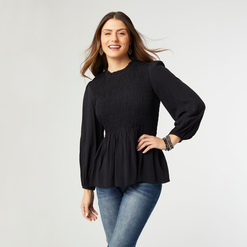Valen Smocked Top with Ruffle Collar – tgbBRANDS